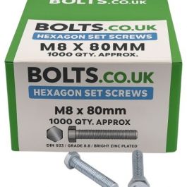 M8 x 80mm - Hexagon Set Screw DIN 933 Grade 8.8 - BZP - Industry Pack ...